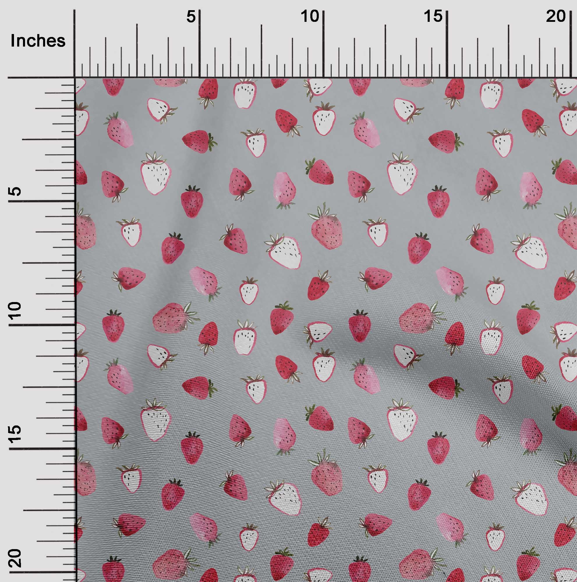 oneOone Silk Tabby Light Gray Fabric Strawberry Fruits Dress Material ...