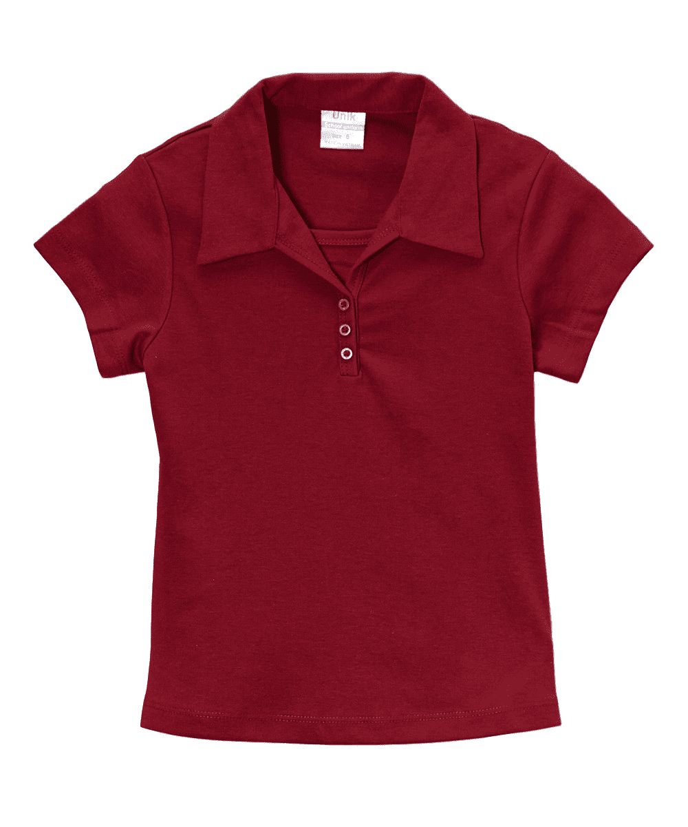 unik Girl's Uniform Triple Button Collar Shirt Short Sleeve, Burgundy ...