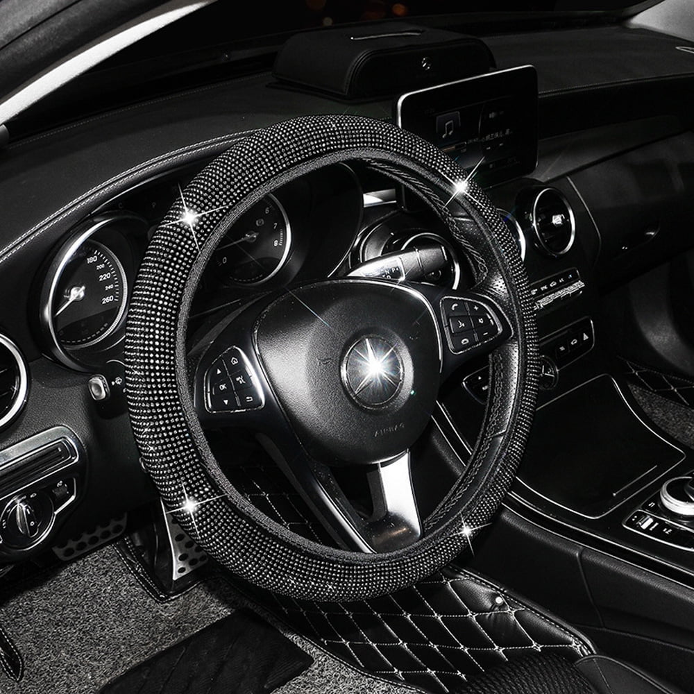 OBOSOE Plush Steering Wheel Cover, Rhinestone Pattern Universal Fit 15 ...