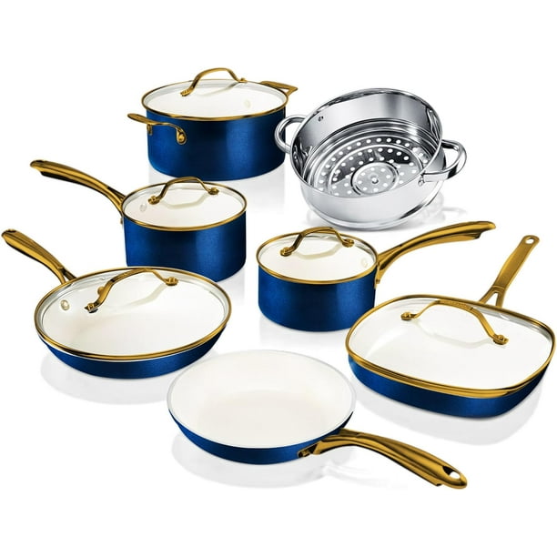 Gotham Steel Crème/bleu Marine Ensemble de 12 Pcs de Casseroles et Poêles en Céramique - Walmart.ca