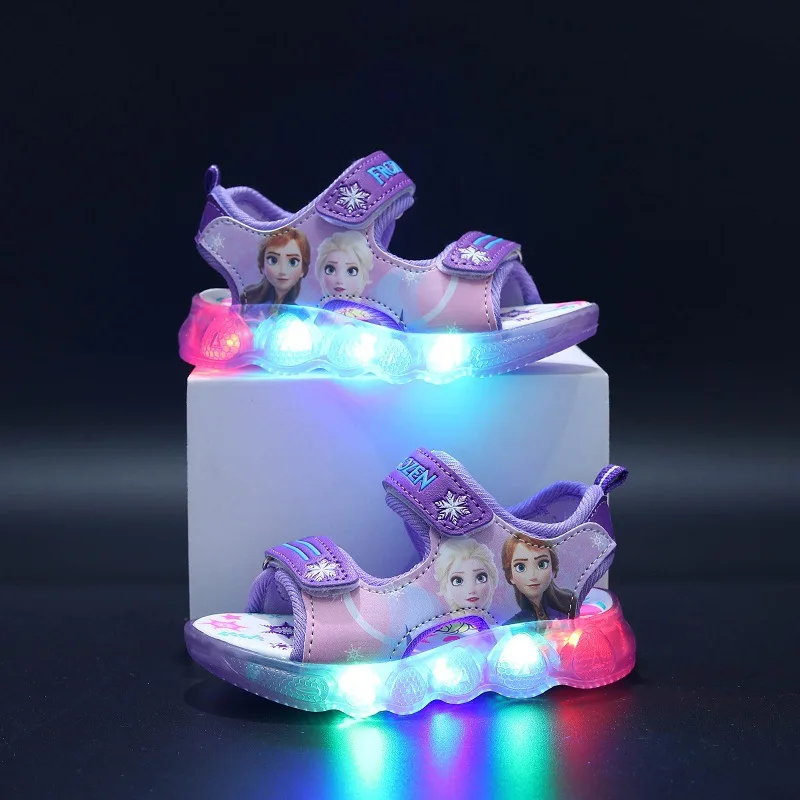 Disney Summer Girls Fashion Frozen Elsa Princess Led Light Up Luminous ...