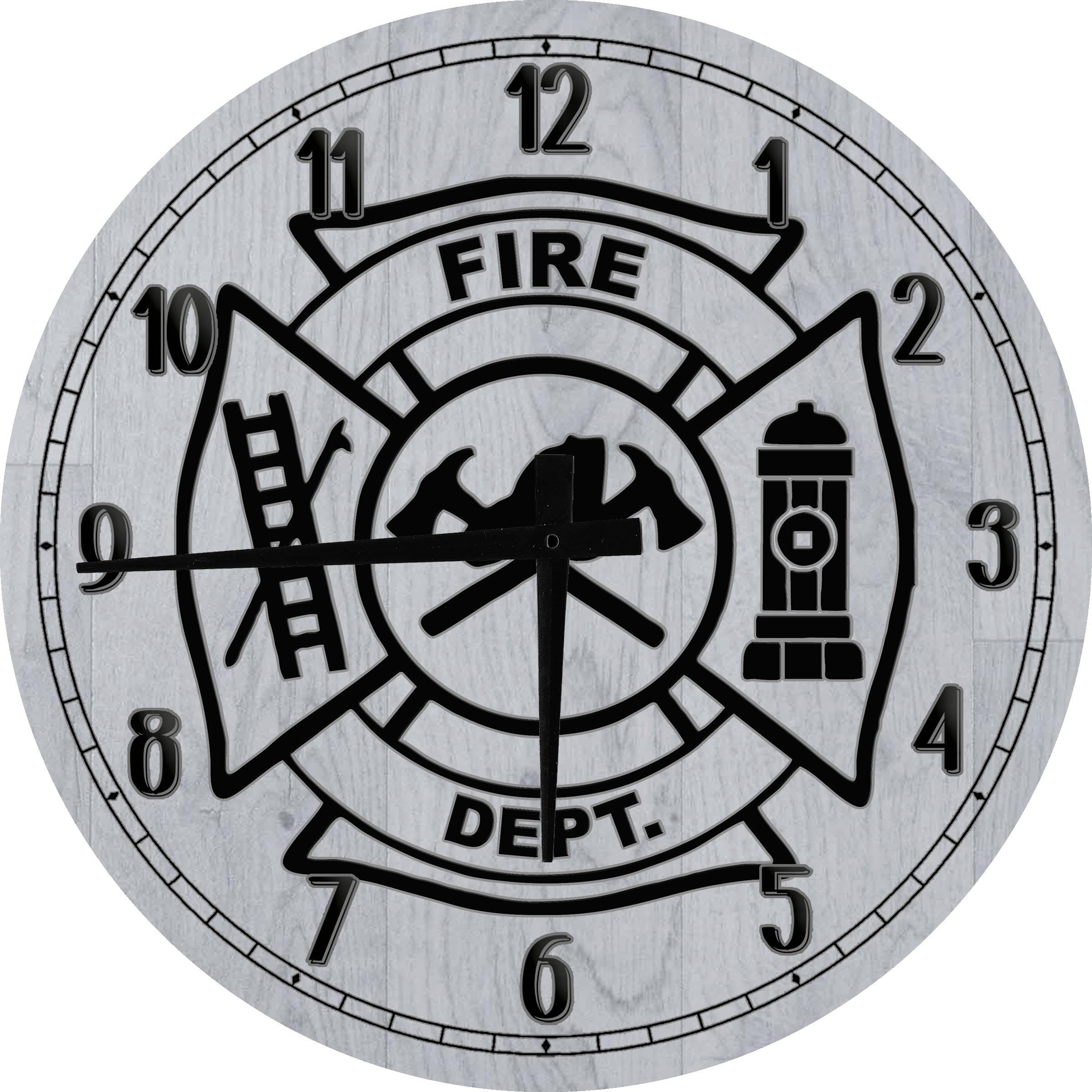 Wood Wall Clock 18 Inch Round Fire Department Round Small Battery ...