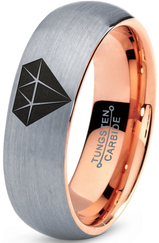 Tungsten Diamond Gemstone Adamantine Isometric Crystal Band Ring 7mm ...