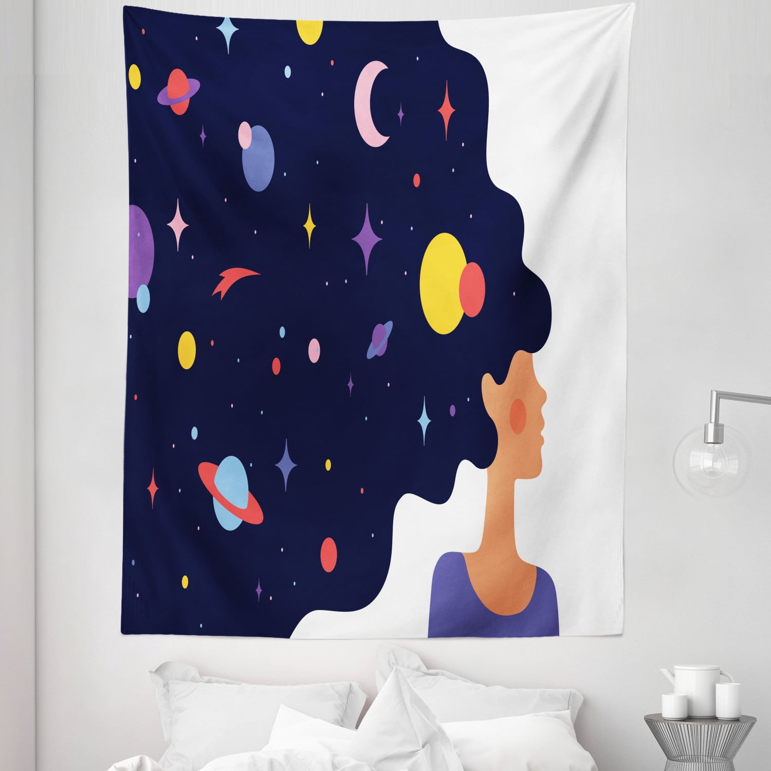Galaxy Space Tapestry, Cosmic Lady Hair Universe Romantic Illustration ...