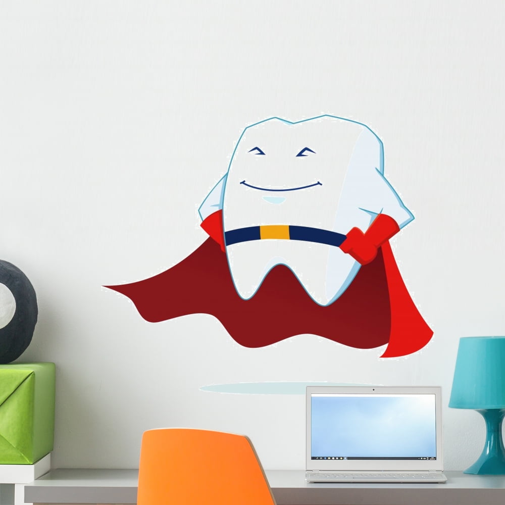 Super Hero Tooth Mascot Wall Decal Mural by Wallmonkeys Vinyl Peel ...