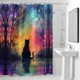 Black Cat Silhouette Shower Curtain, Starry Night Enchanted Forest ...