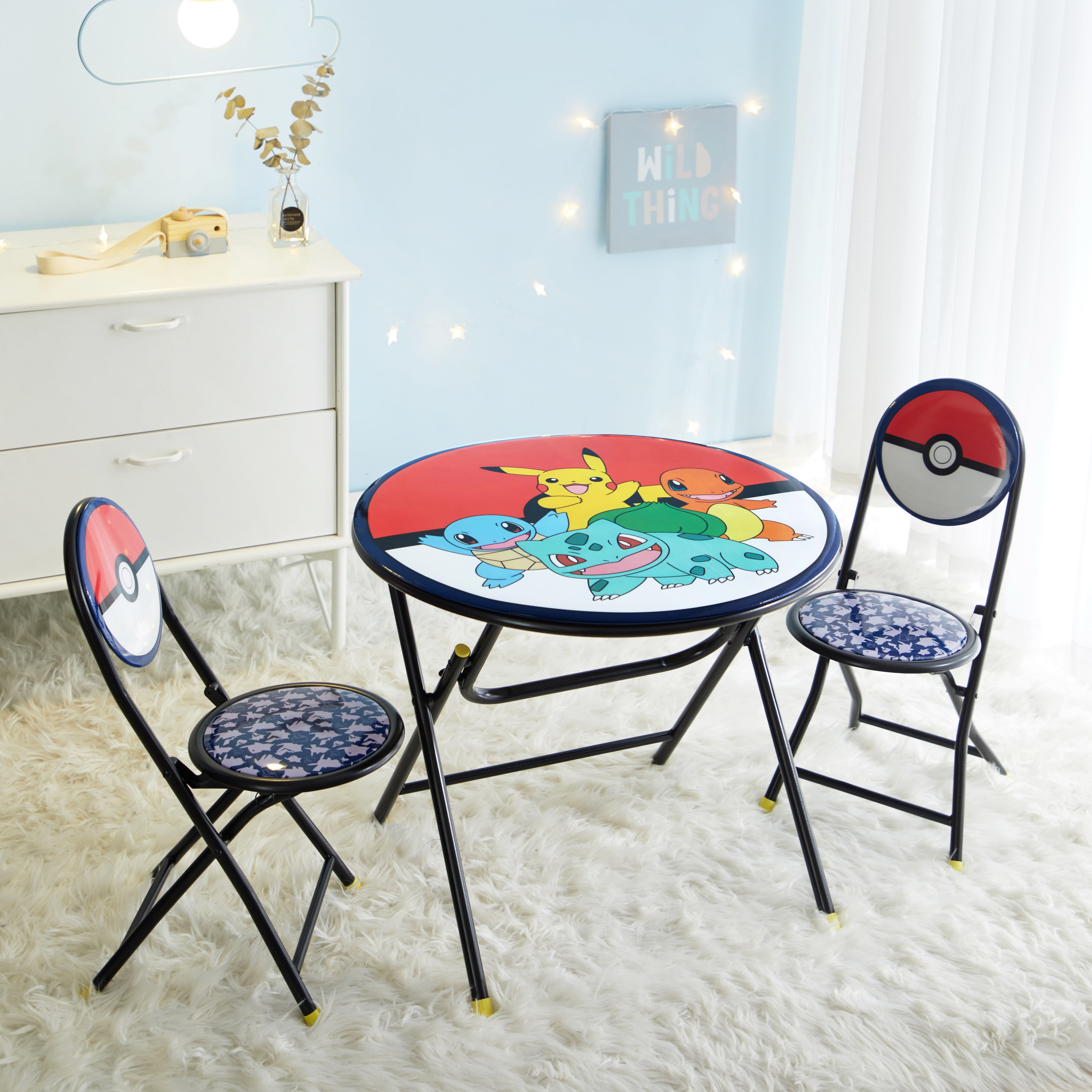 Pokemon 3 Piece Round Metal Table And Chair Set, Yellow, 24" x 24" x 20 ...