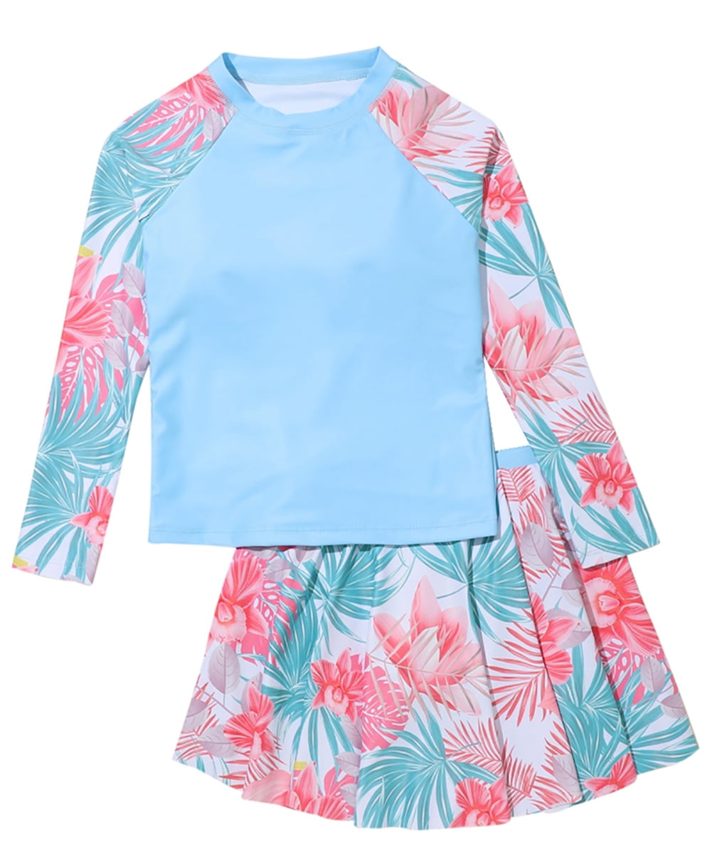 URMAGIC URMAIC Girls Long Sleeve Rash Guard with Skirt Bikini Two ...