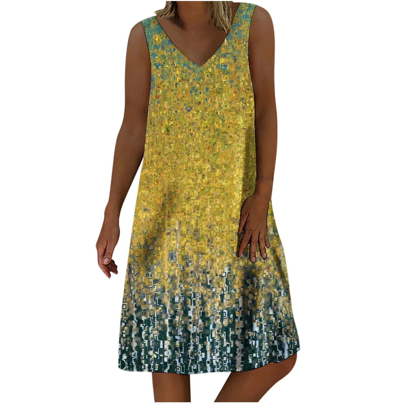Wenini Women Summer Casual Mini Tank Dresses Empire Waist Sleeveless V