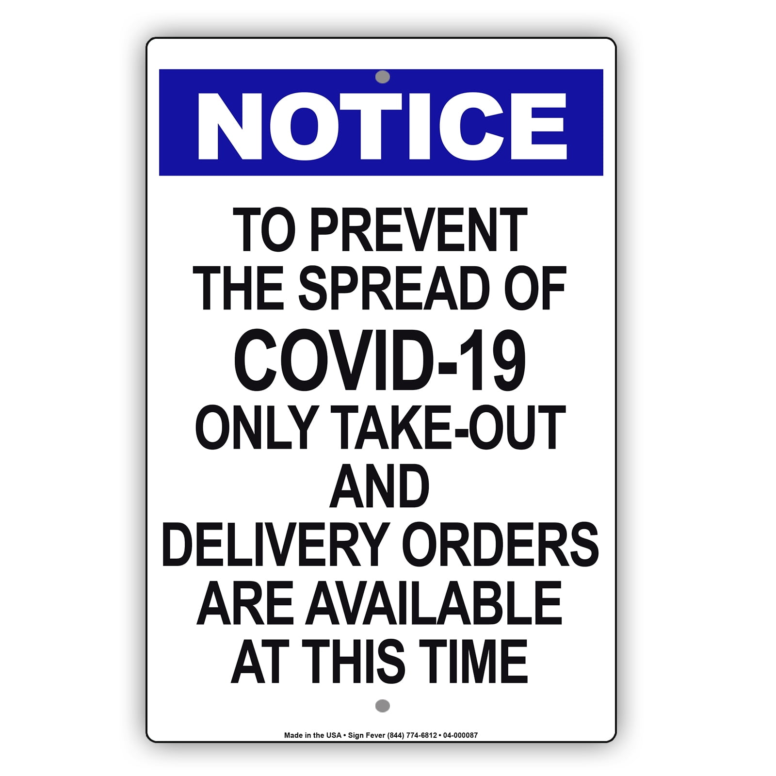Notice Take Out And Delivery Order Available Novelty Display Office ...