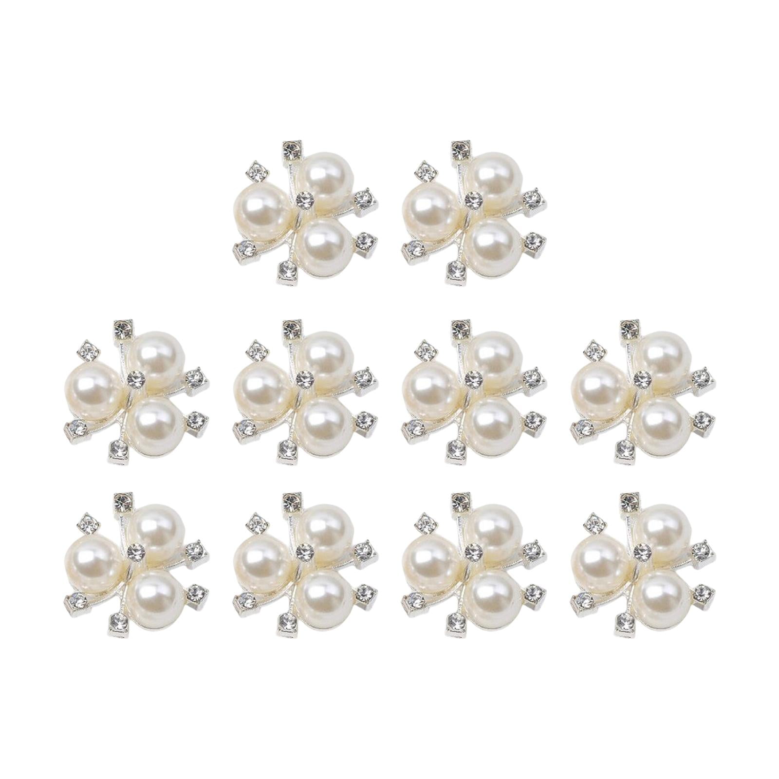10 Pieces Pearl Button Rhinestone Brooch Buttons DIY Craft Flatback ...
