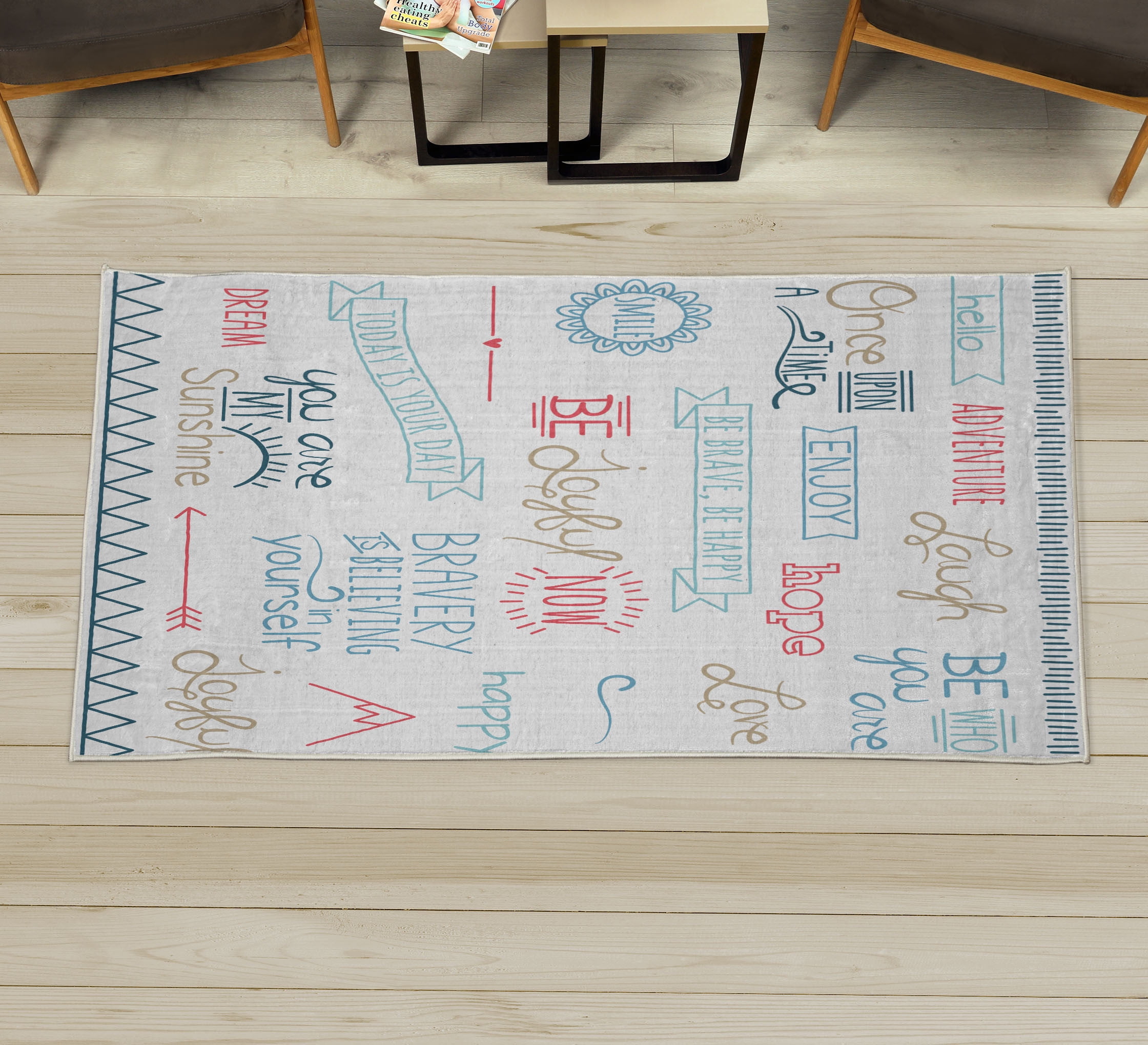 Adventure Decorative Rug, Various Words on Happiness and Self Value ...