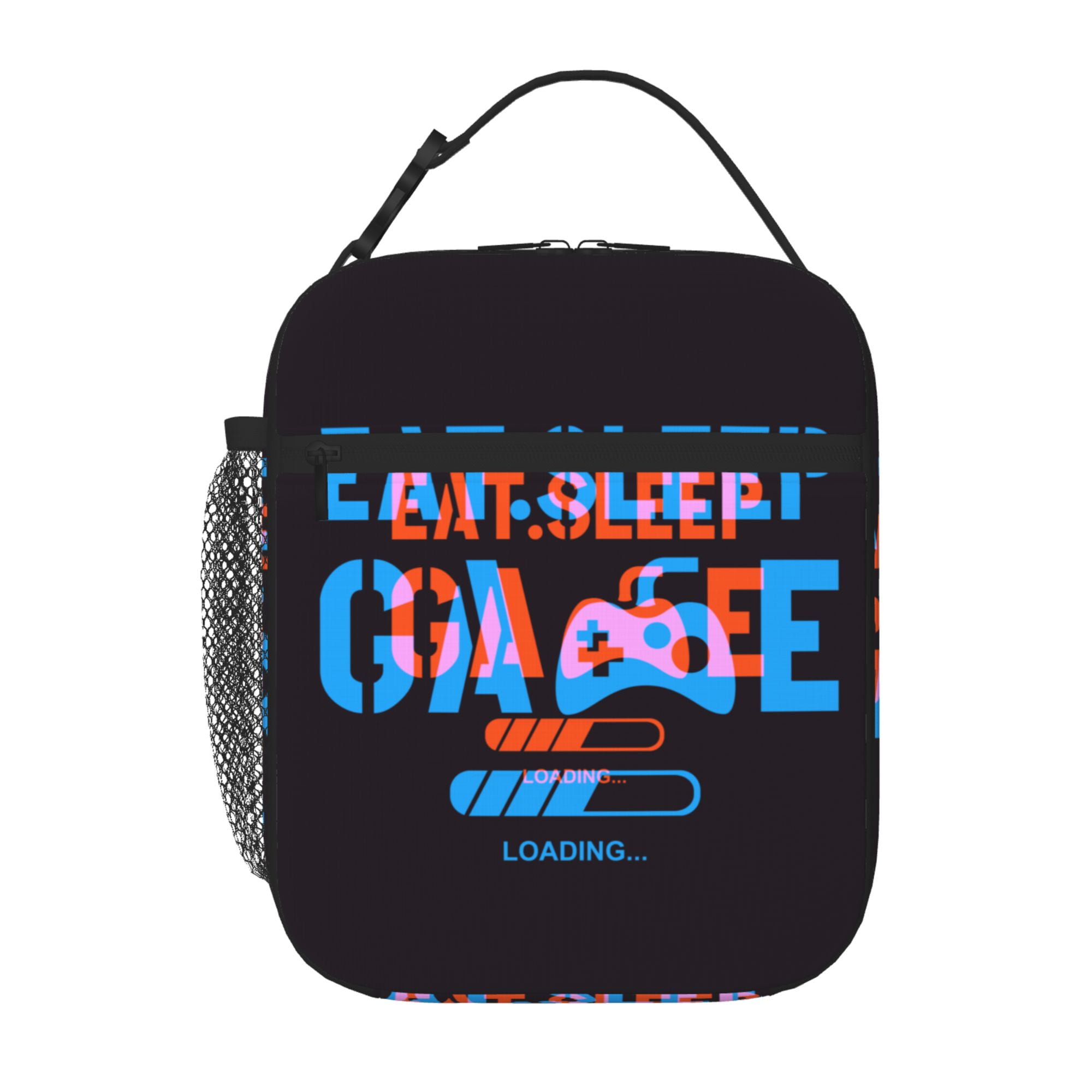 TEQUAN Portable Lunch Bag, Eat Sleep Game Loading Blue Pattern Reusable ...