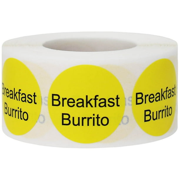 Breakfast Burrito Deli Grocery Store Food Yellow Labels | 1" Round ...