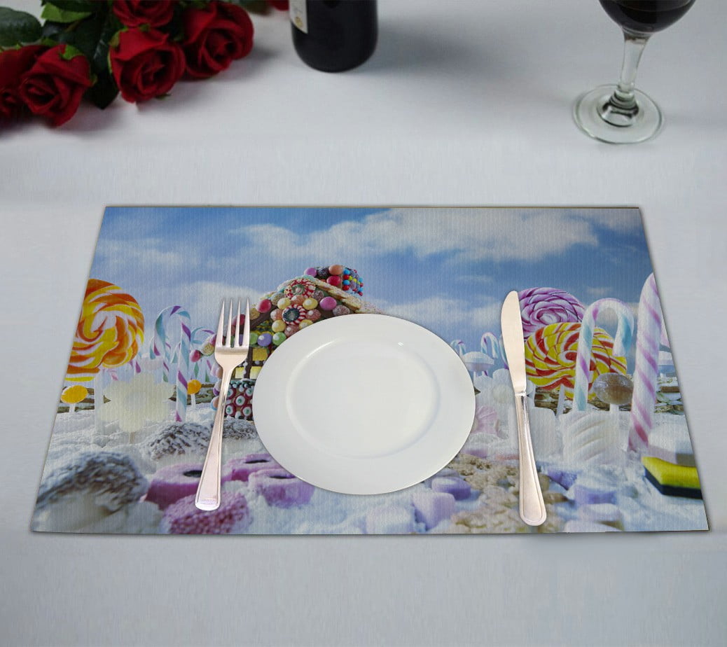 ECZJNT Gingerbread house christmas landscape candy canes Placemat Table ...