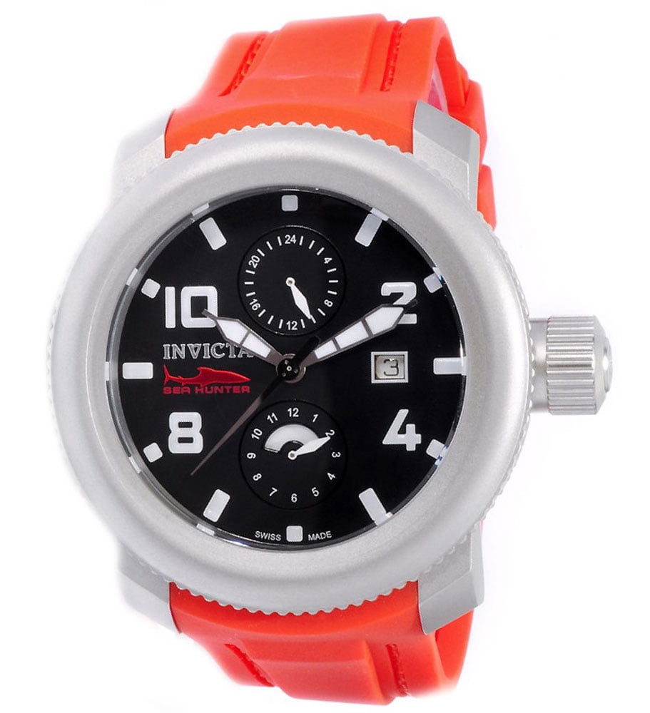 Invicta Men's 1984 Sea Hunter GMT Swiss Made Black Dial Red Rubber ...
