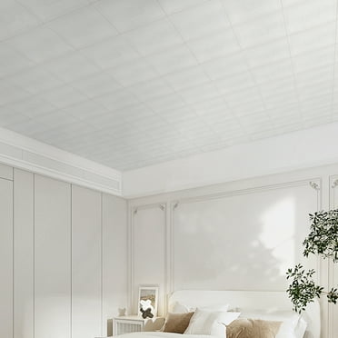 White 2 ft. x 2 ft. Decorative Square Drop Ceiling Tile, Lay-In PVC ...