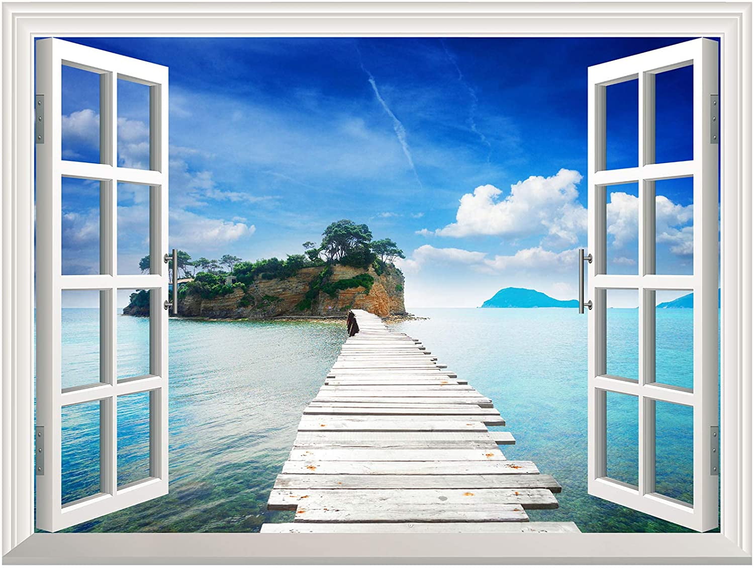 SENEW Open Window Wall Mural, Natural Landscape Self Adhesive Wallpaper ...