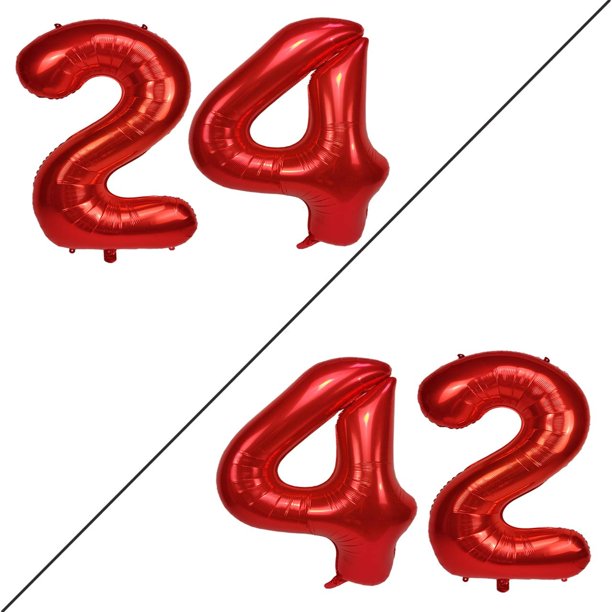 Jumbo Red Number Balloons - 24th Birthday & 42nd Anniversary Decor Set ...