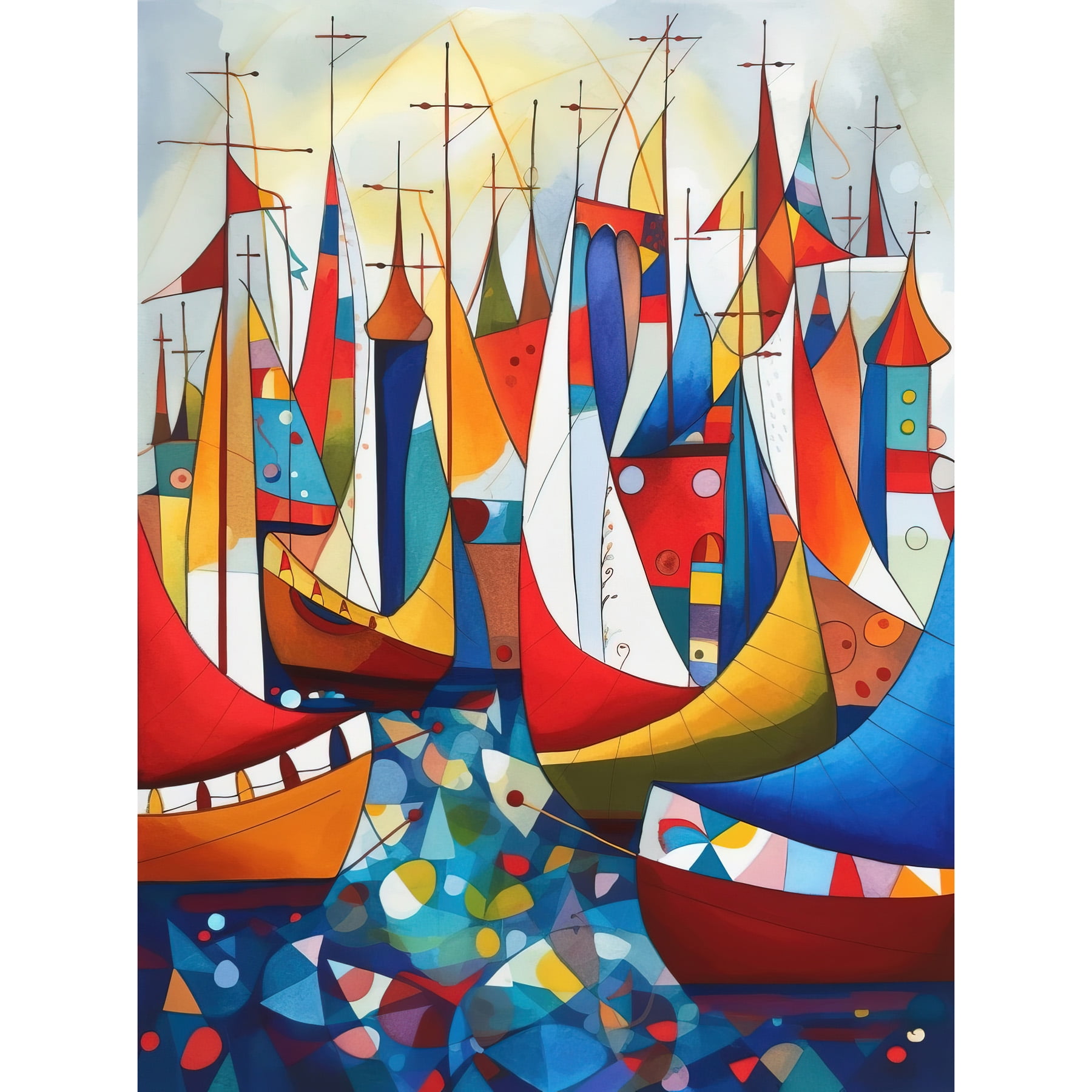 Fishing Boats At Sea Folk Art Watercolour Painting Unframed Wall Art ...