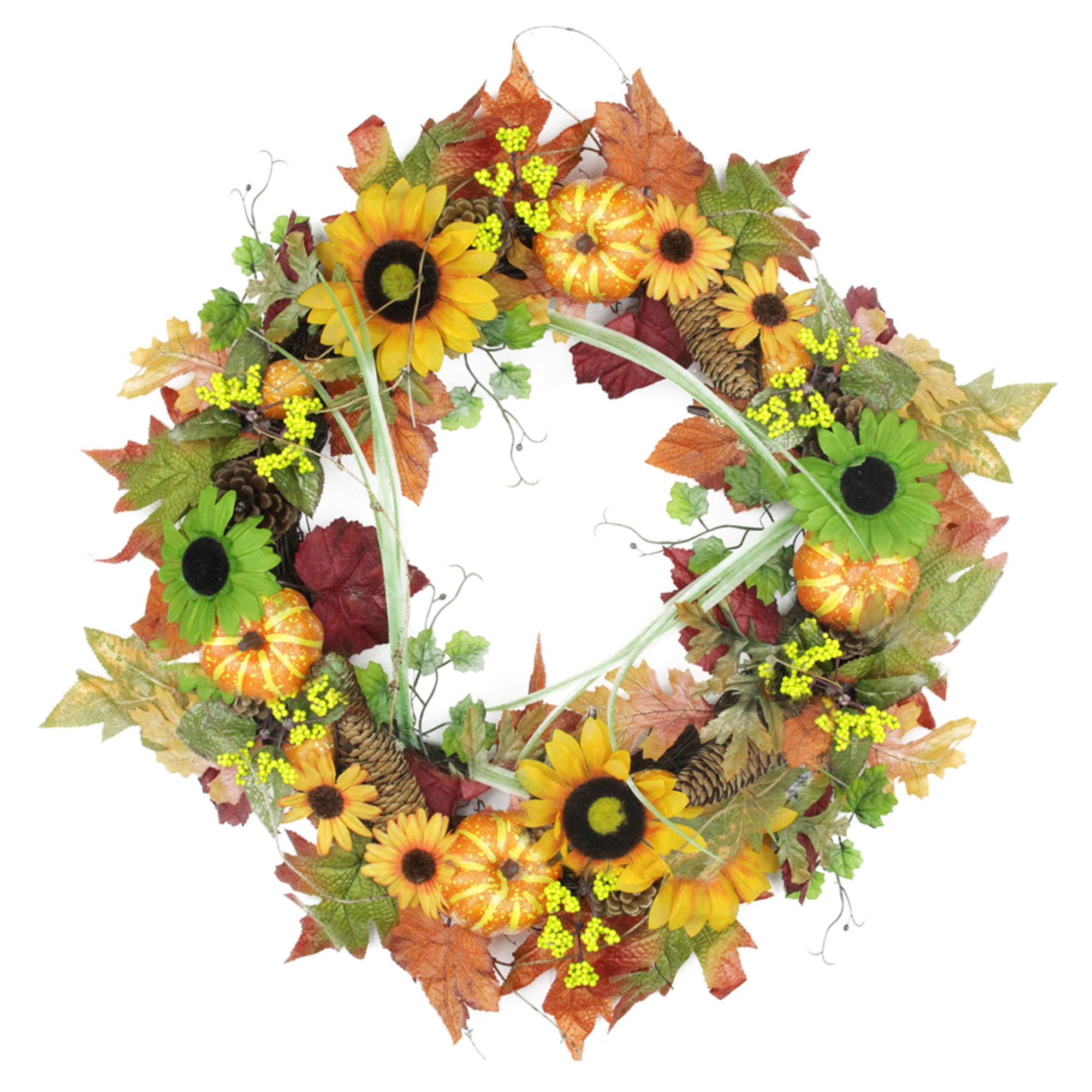 Round Grapevine Acorn Thanksgiving Wreath Sunflower Autumn Wreath Mixed ...
