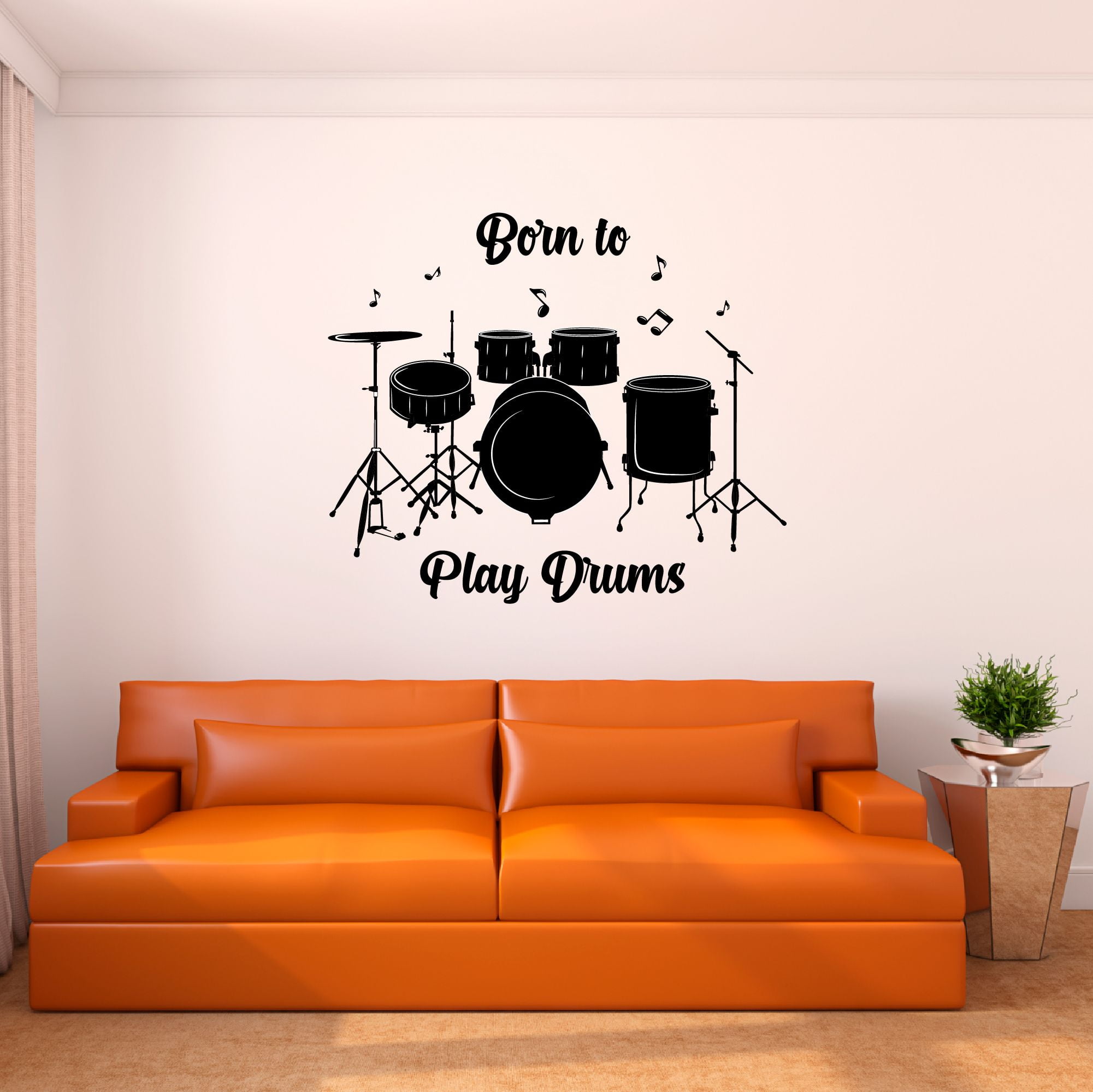 Music Wall Decal Drummer Set Silhouette and Musical Notes Bedroom Wall ...