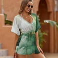 Abstract Watercolor Green Gold Beach Cover Ups Women V Neck Short ...