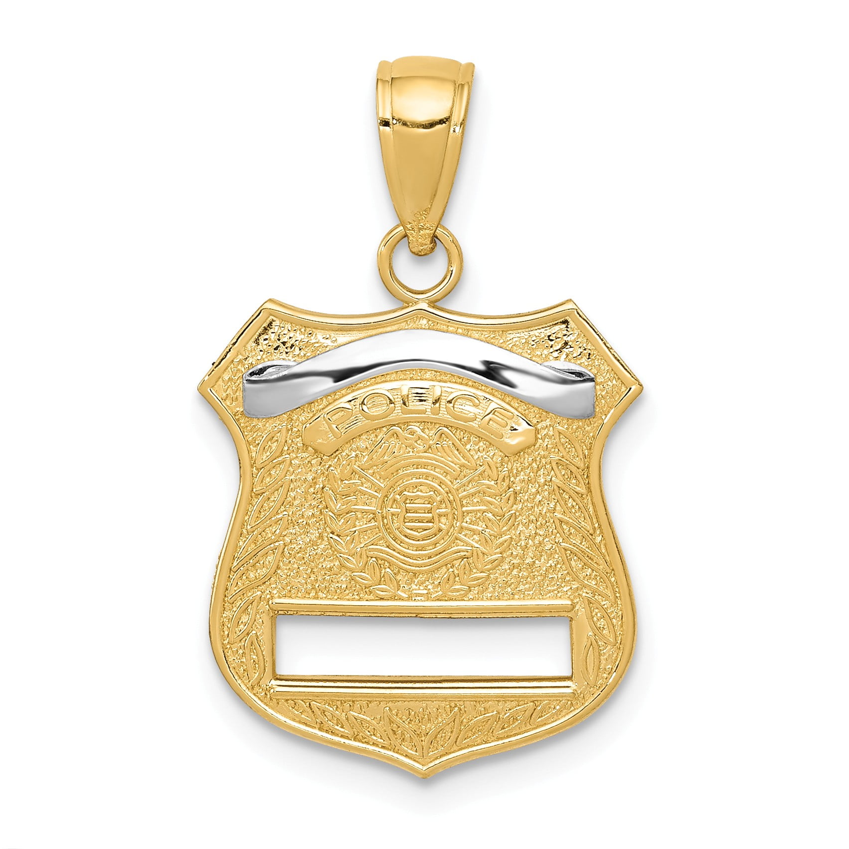 14k & Rhodium Police Badge Pendant in 14k Yellow Gold w/ Rhodium ...