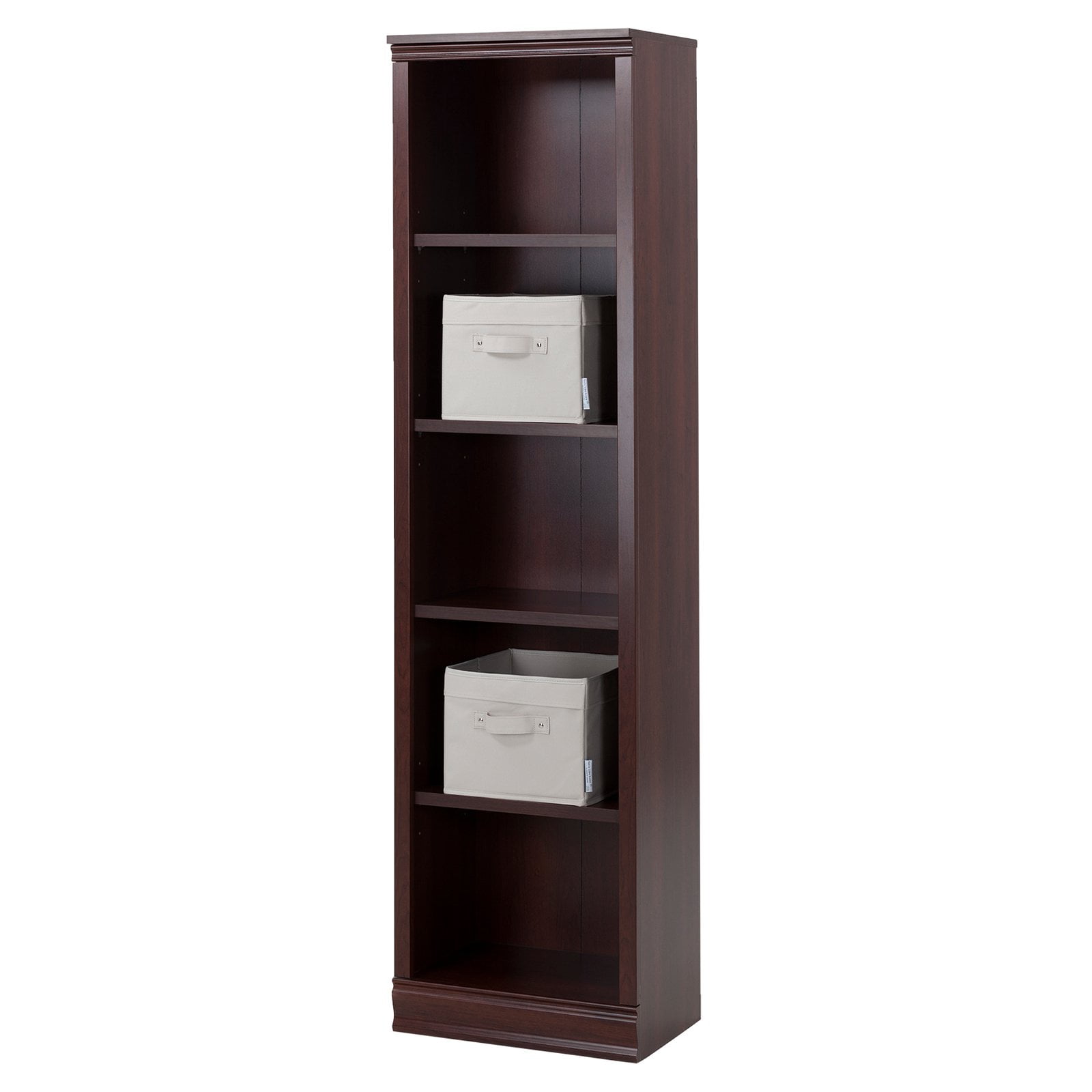 South Shore Morgan Royal Cherry 5-Shelf Narrow Bookcase with 2 Canvas ...