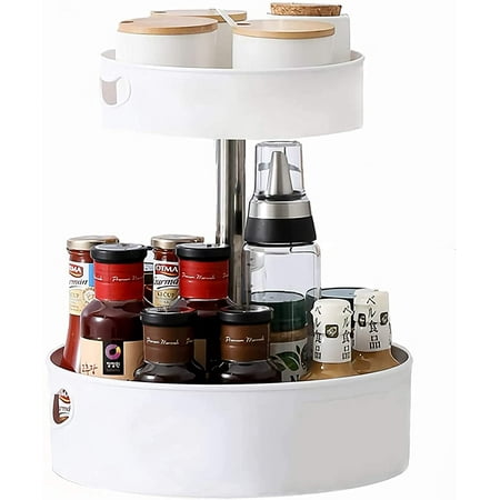 2-Tier Lazy Susan Turntable, 360° Rotating Plastic Food Storage ...