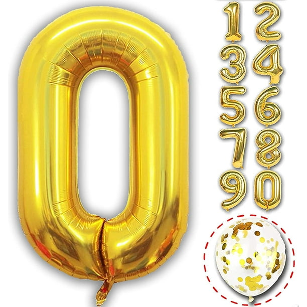 40 Inch Gold Number 0 Balloon, with 4.8inch Gold Glitter Balloon ...