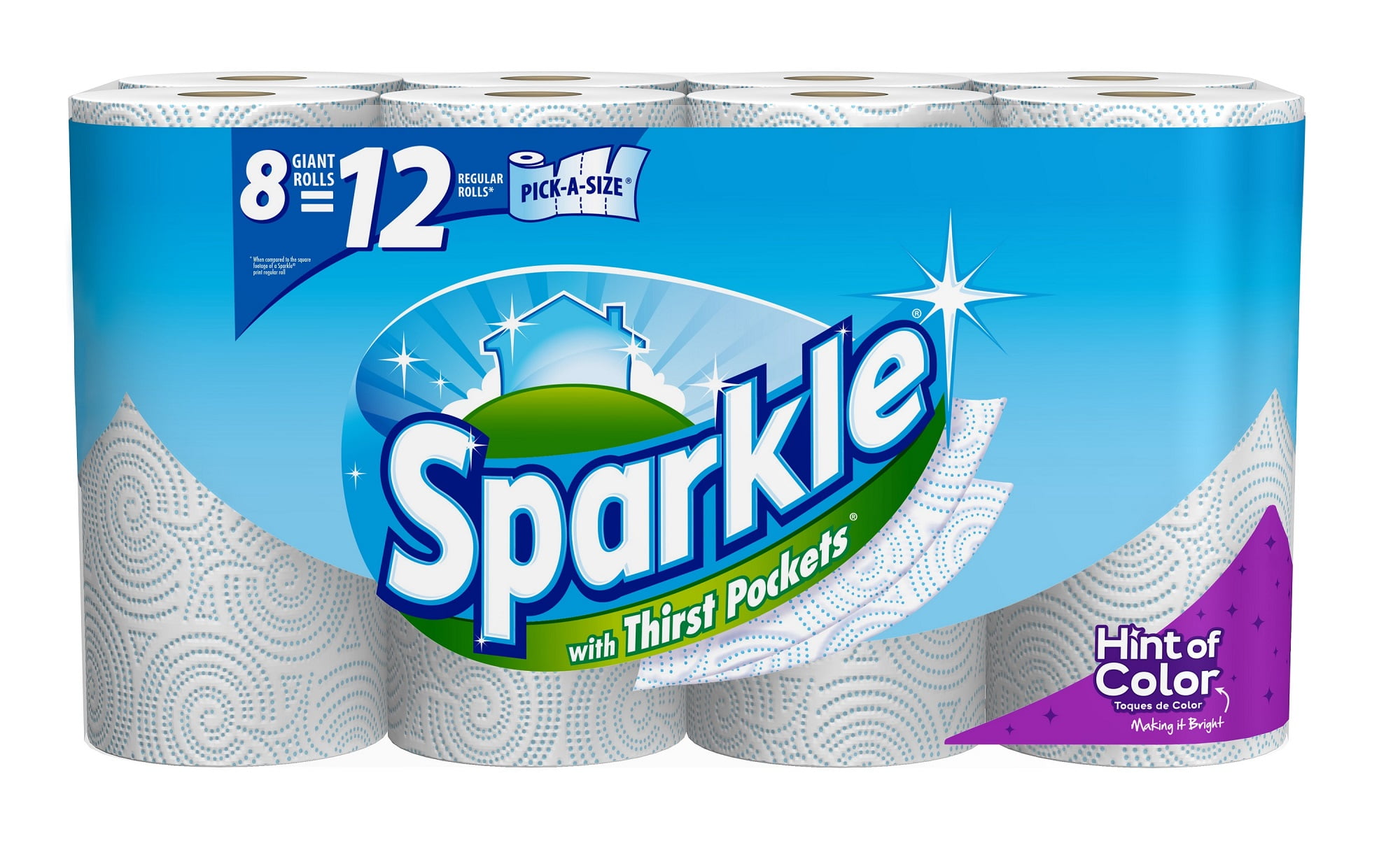 Brandclub - Sparkle Paper Towels, Pick-A-Size, Hint of Color, 8 Giant Rolls