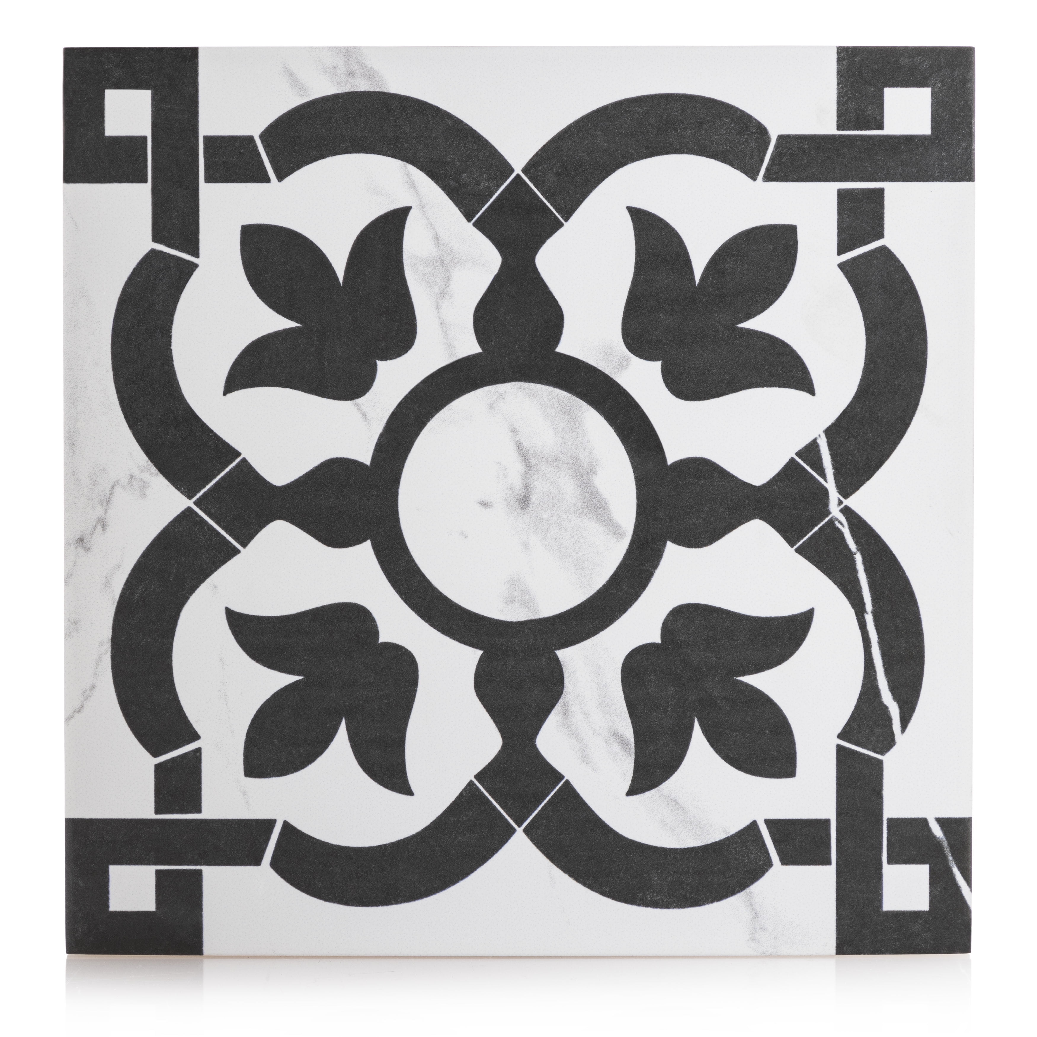 The Tile Project 9"x9" Elegance Statuario Flower Pattern Porcelain ...