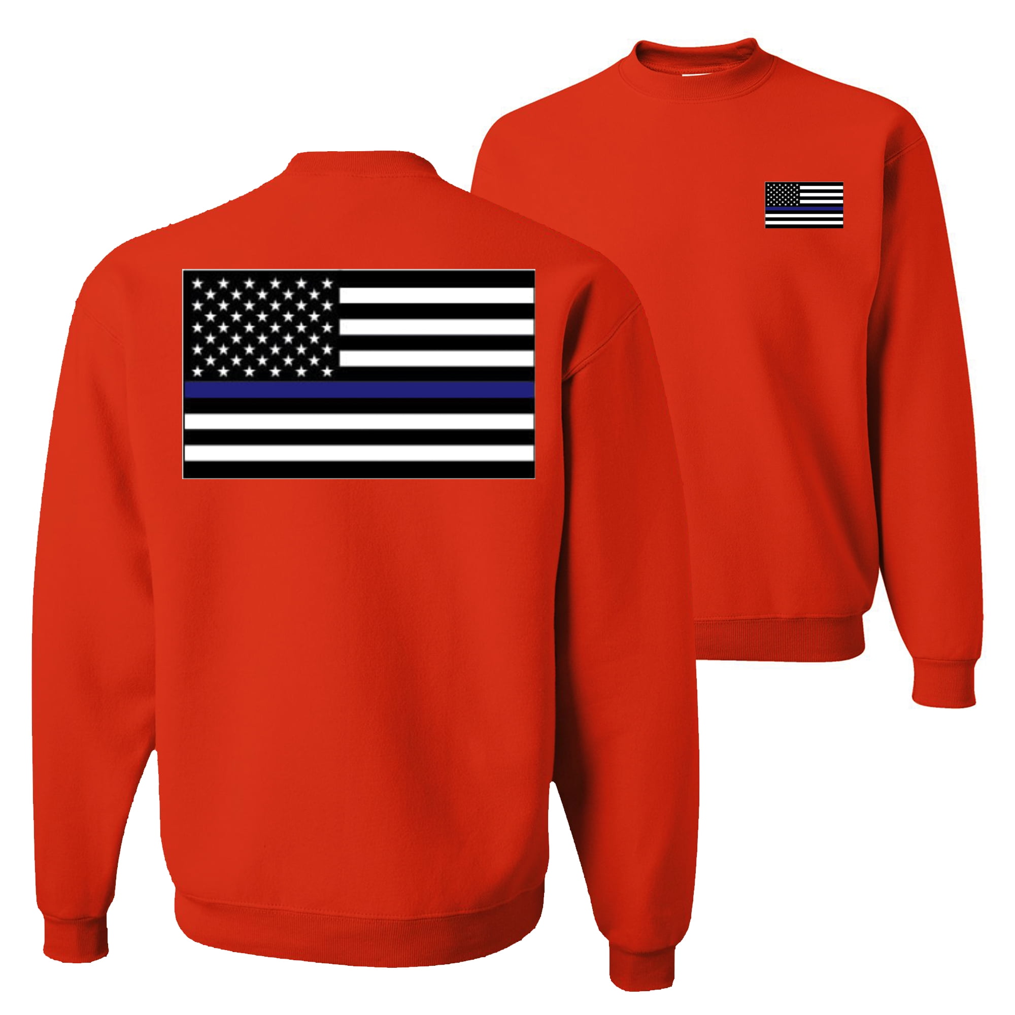 Police American Flag USA FRONT AND BACK Mens Crew Neck , Orange, Small ...