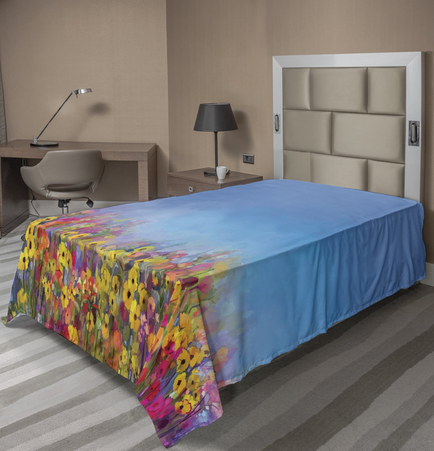 Floral Flat Sheet, Abstract Spring Daisy Meadow Flowers Colorful ...