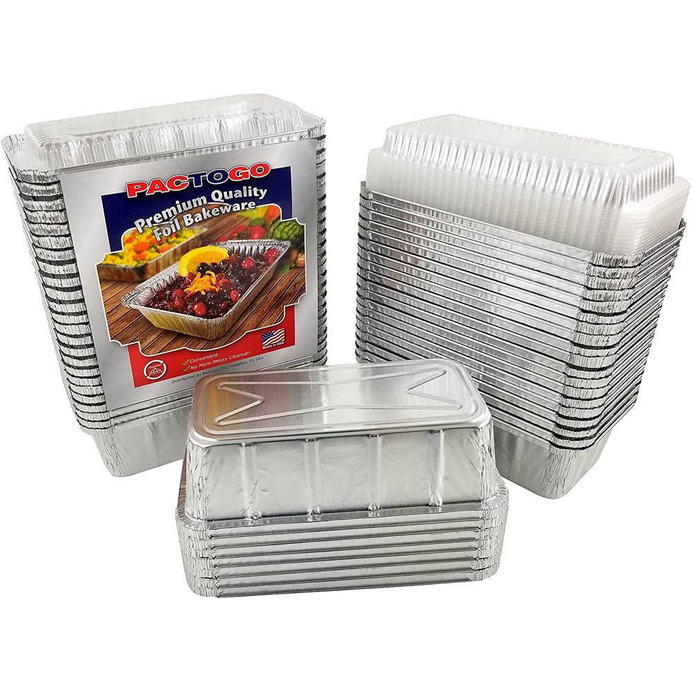 Pactogo 2 lb. Aluminum Foil Loaf/Bread Pan Tins w/Clear Dome Lid (Pack ...