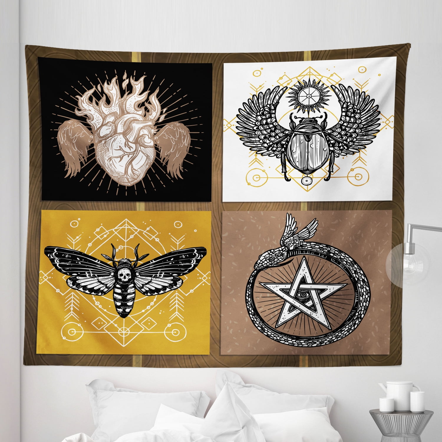Bohemian Tapestry, Occult Themed Insects Print Forces of Nature and ...