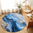 Abstract Marble Texture Area Rugs 4' (Round) Gradient Waves Blue Gold ...