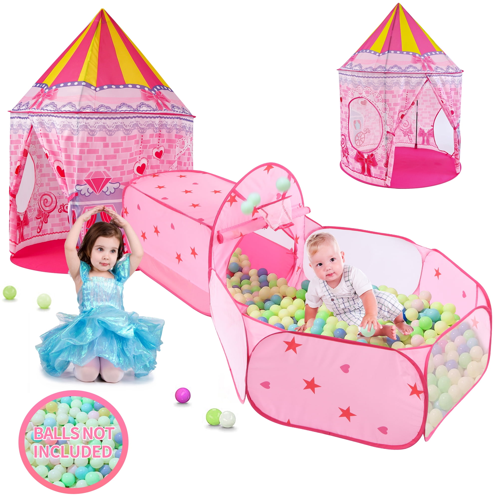3 Pc Girls Princess Fairy Tale Castle Play Tent, Crawl Cube Tunnel ...