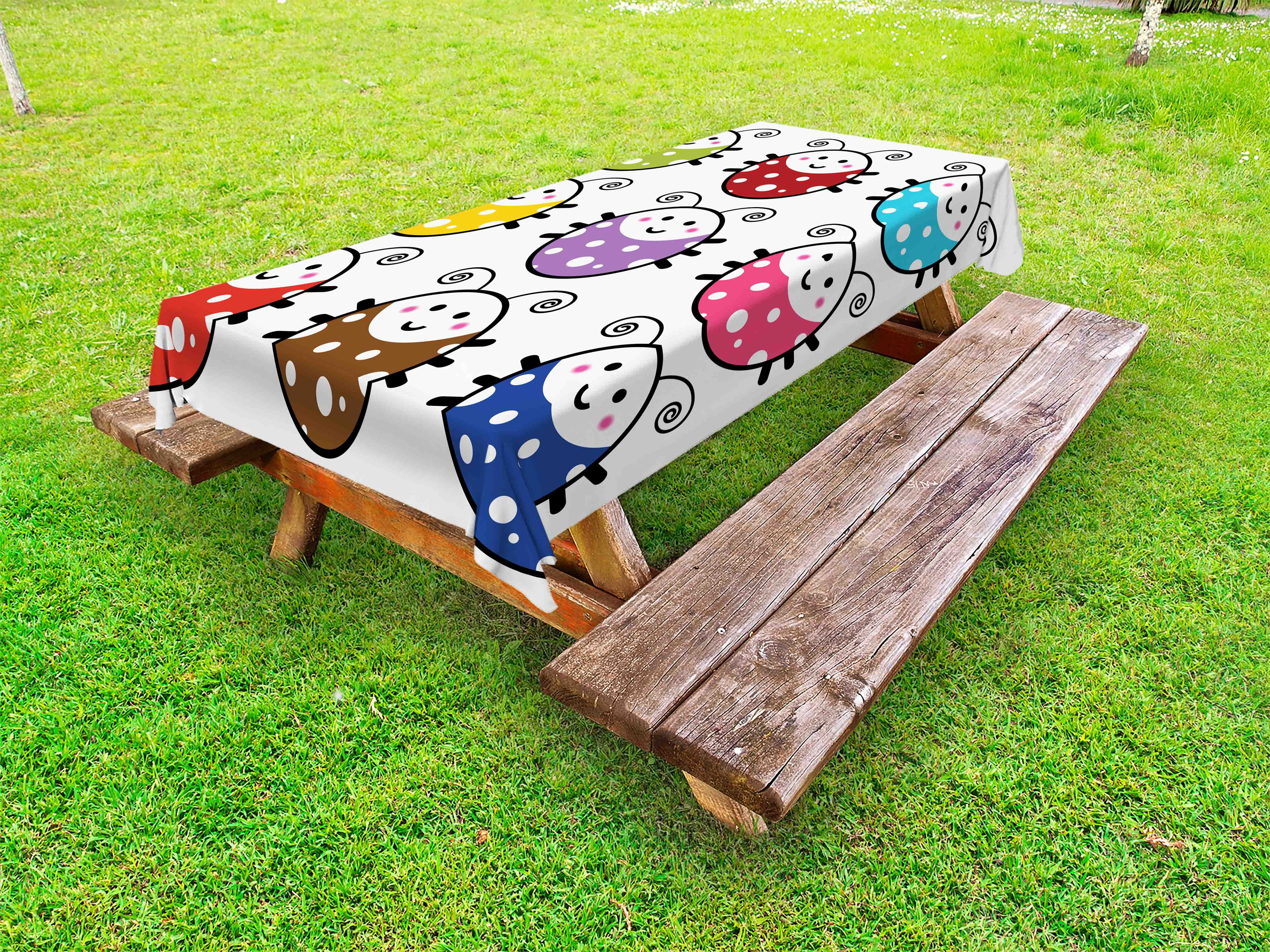 Ladybugs Outdoor Tablecloth, Number of Cute Smiling Ladybugs ...