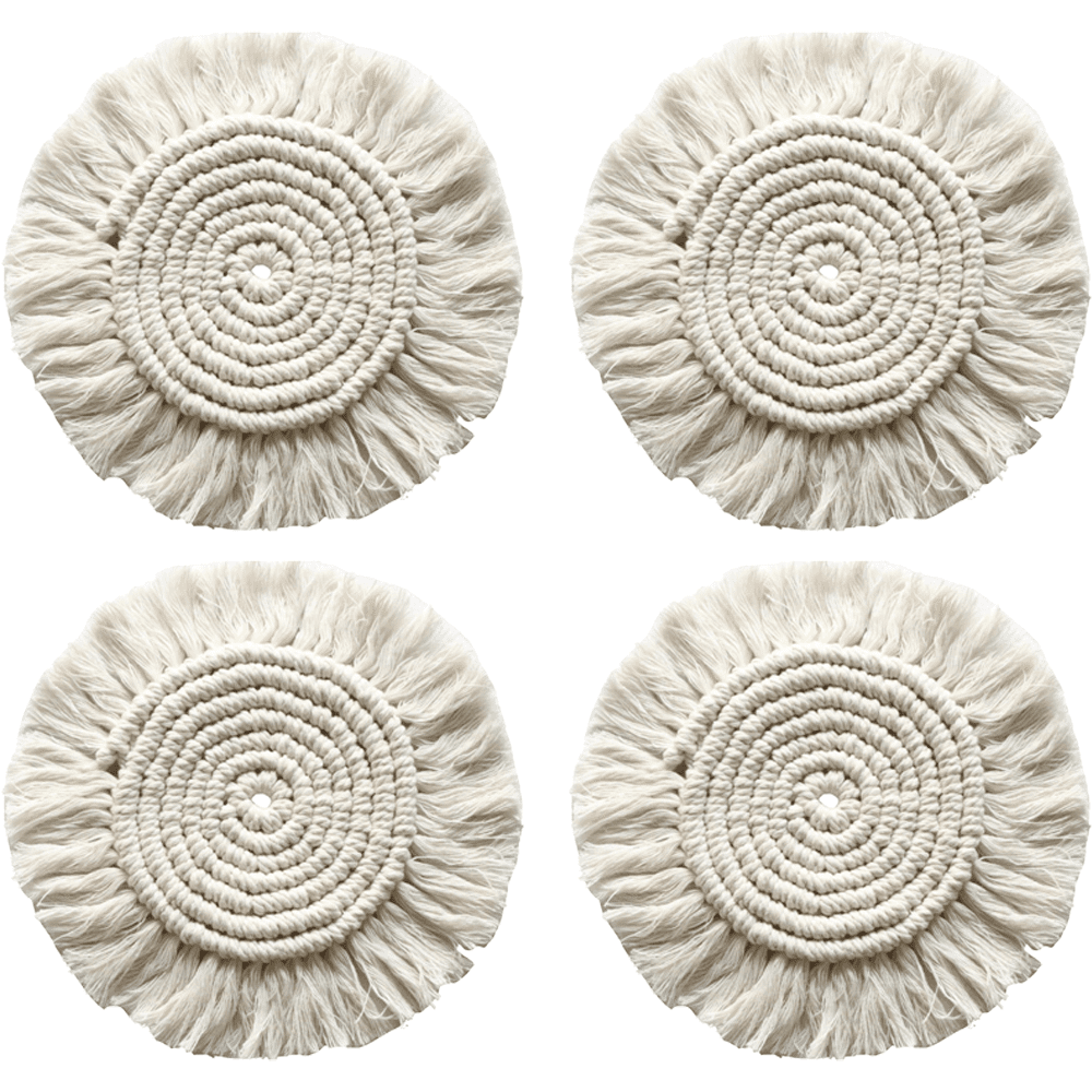 Rattan Macrame Boho Coasters | Bohemian Set of 4 Table Decor Cute ...