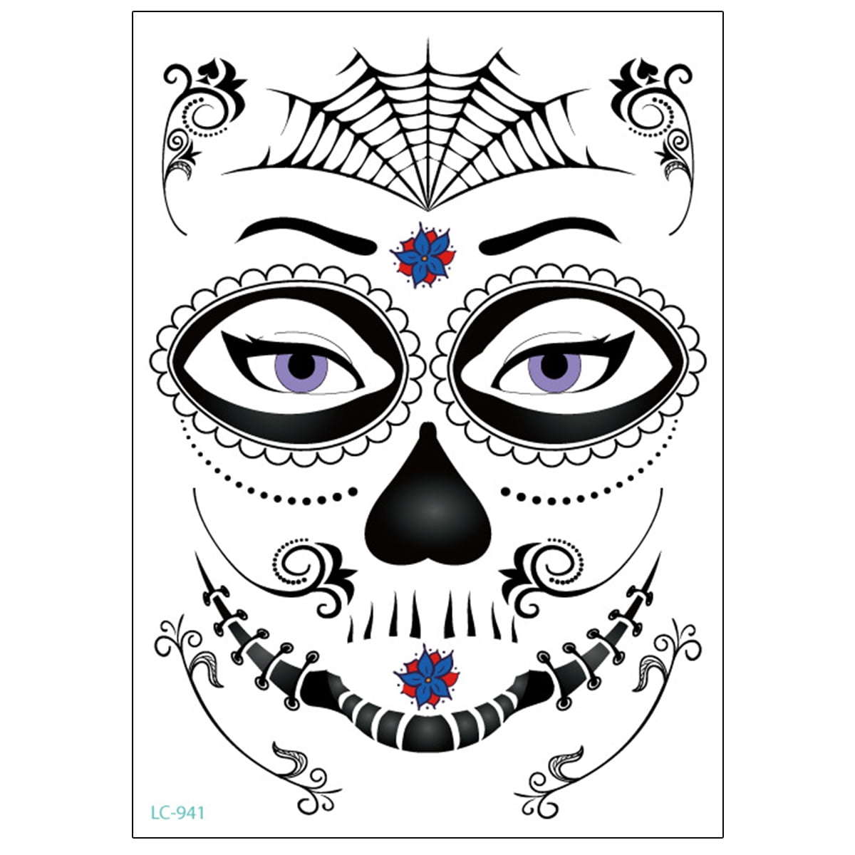 Halloween Tattoo Art Skull Sticker Waterproof Temporary Face Mask Party ...