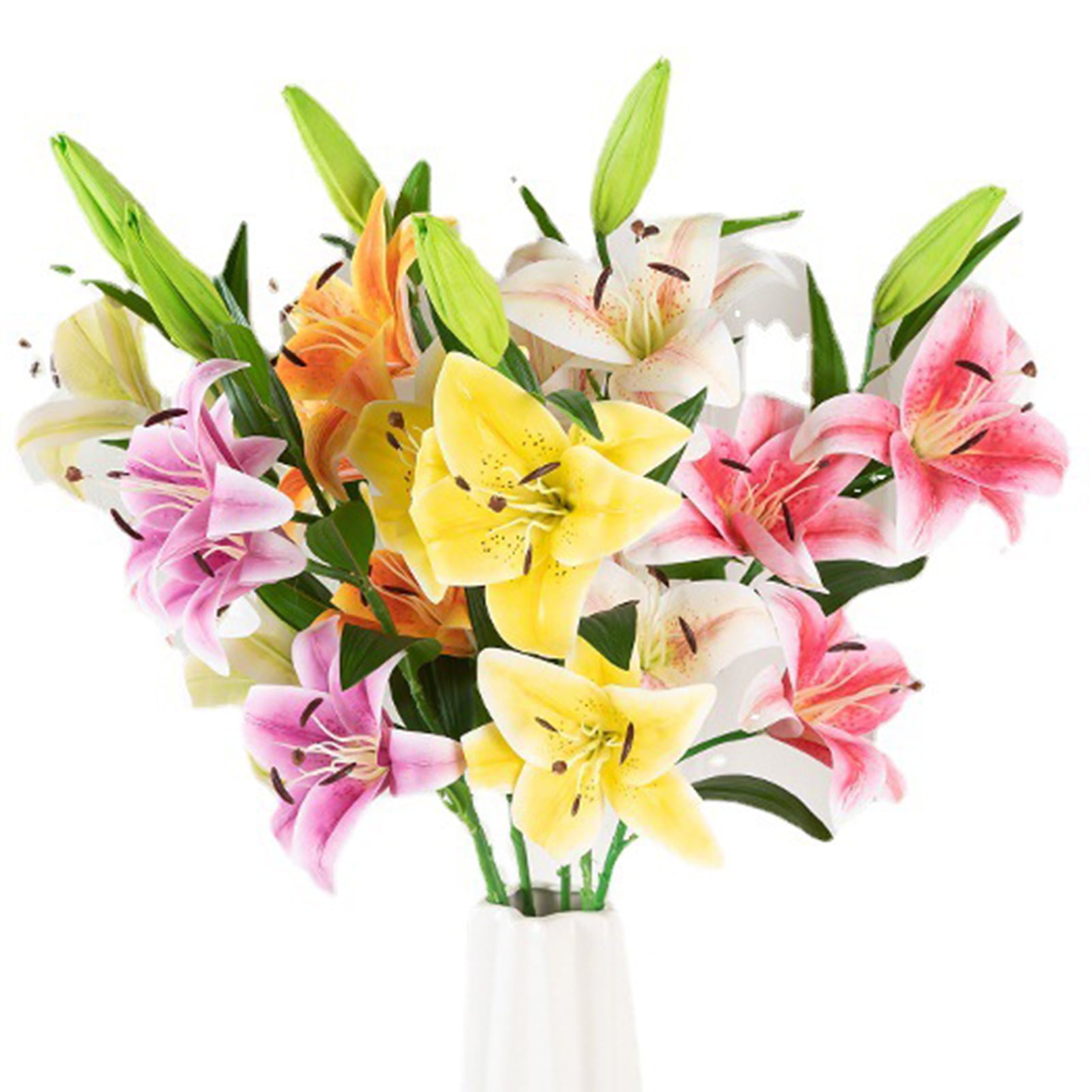 Visland Artificial Lily Flowers Full Bloom Fake Latex Real Touch ...