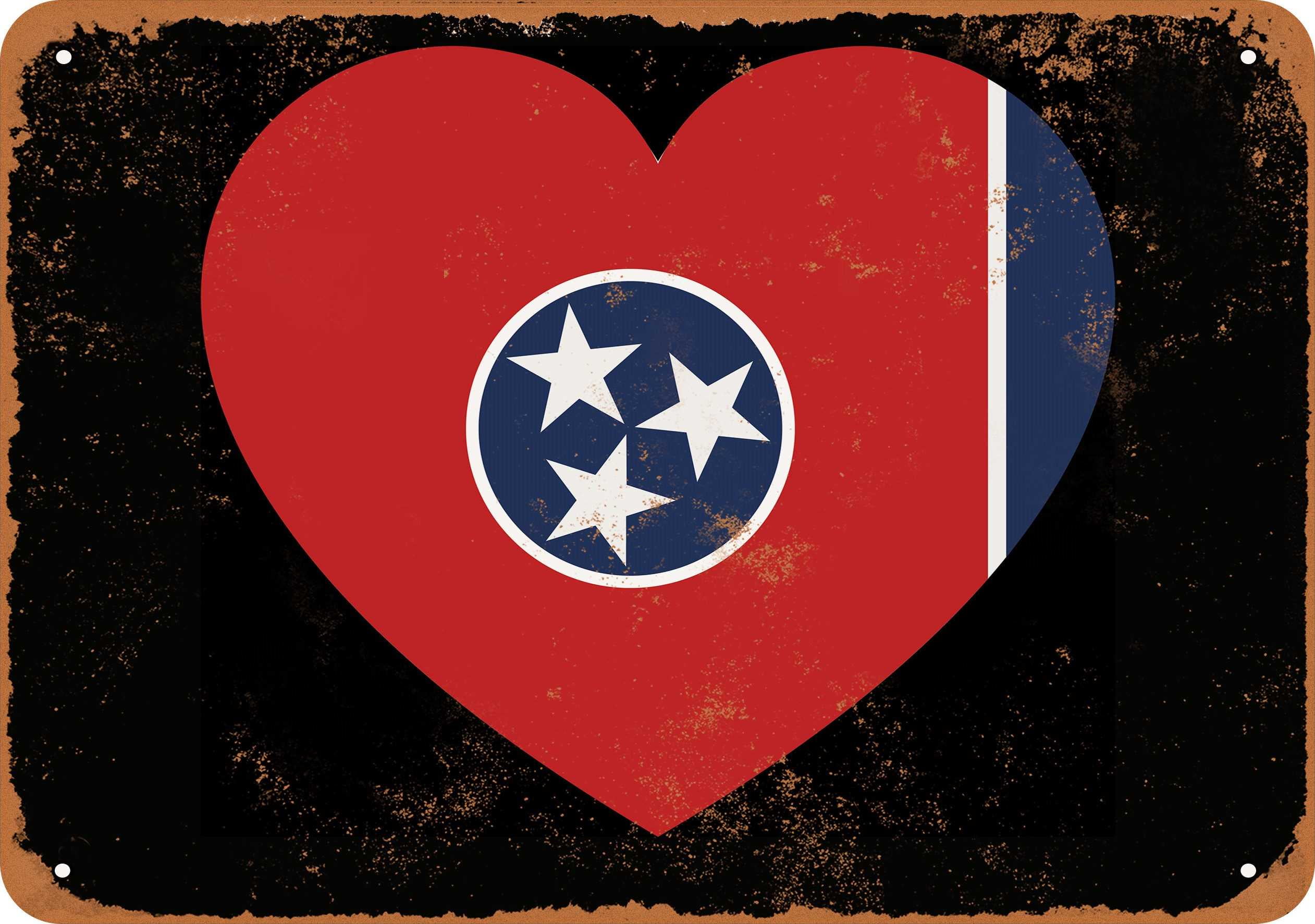 7 x 10 METAL SIGN - Tennessee Heart Flag (Dark Background) - Vintage ...