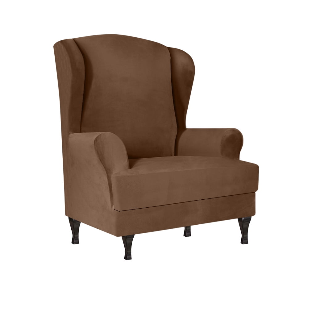 DYstyle 2-Piece Stretch Velvet Wing Back Arm Chair Slipcover, Gray ...