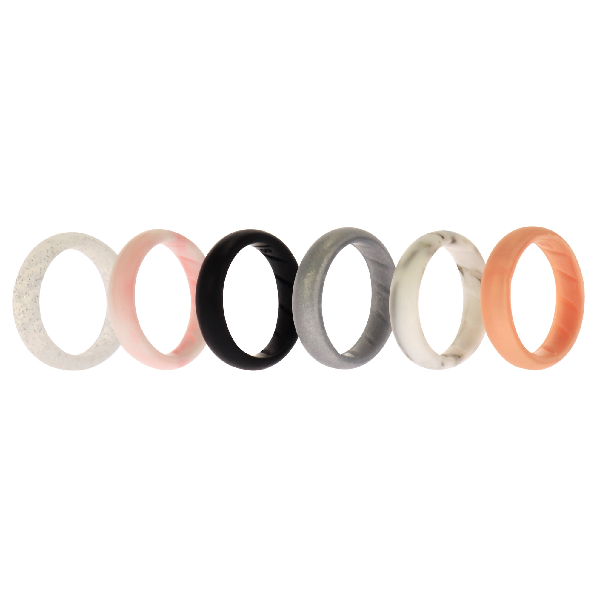 Juego de anillos de boda de silicona sólida BR - Basic-Marble by ROQ para mujer - Anillo de 6 x ...