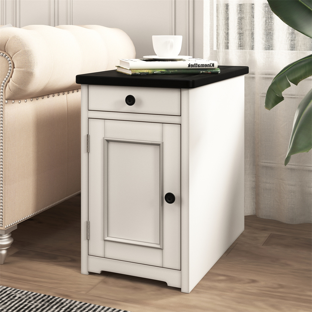 Classic Wooden Storage Table with USB Ports and Drawer for Living Room ...