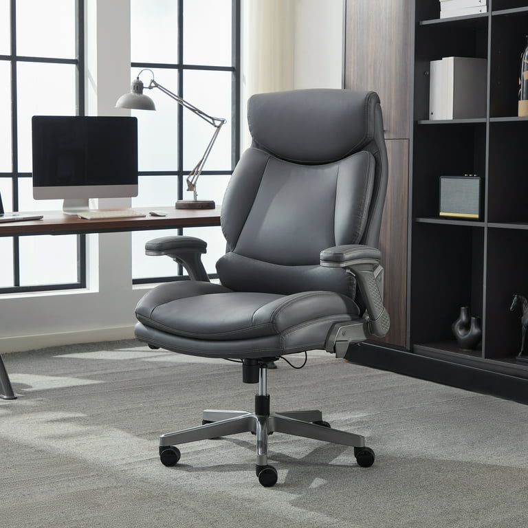 Shaq Tarvos Premium Ergonomic Big Tall Office Chair Puresoft Upholstery with Height Adjustable and Flip Up Arms Gray