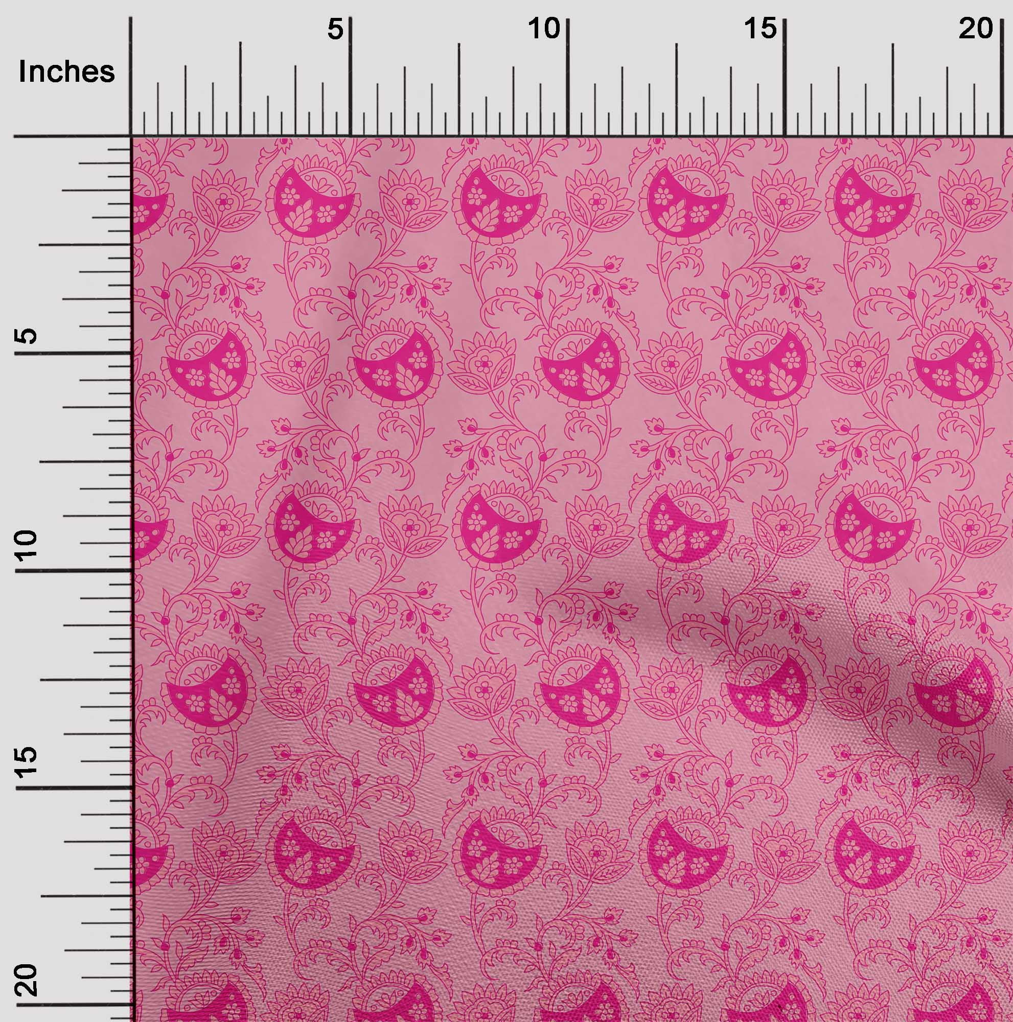oneOone Viscose Jersey Fabric Leaves & Floral Block Print Fabric By ...