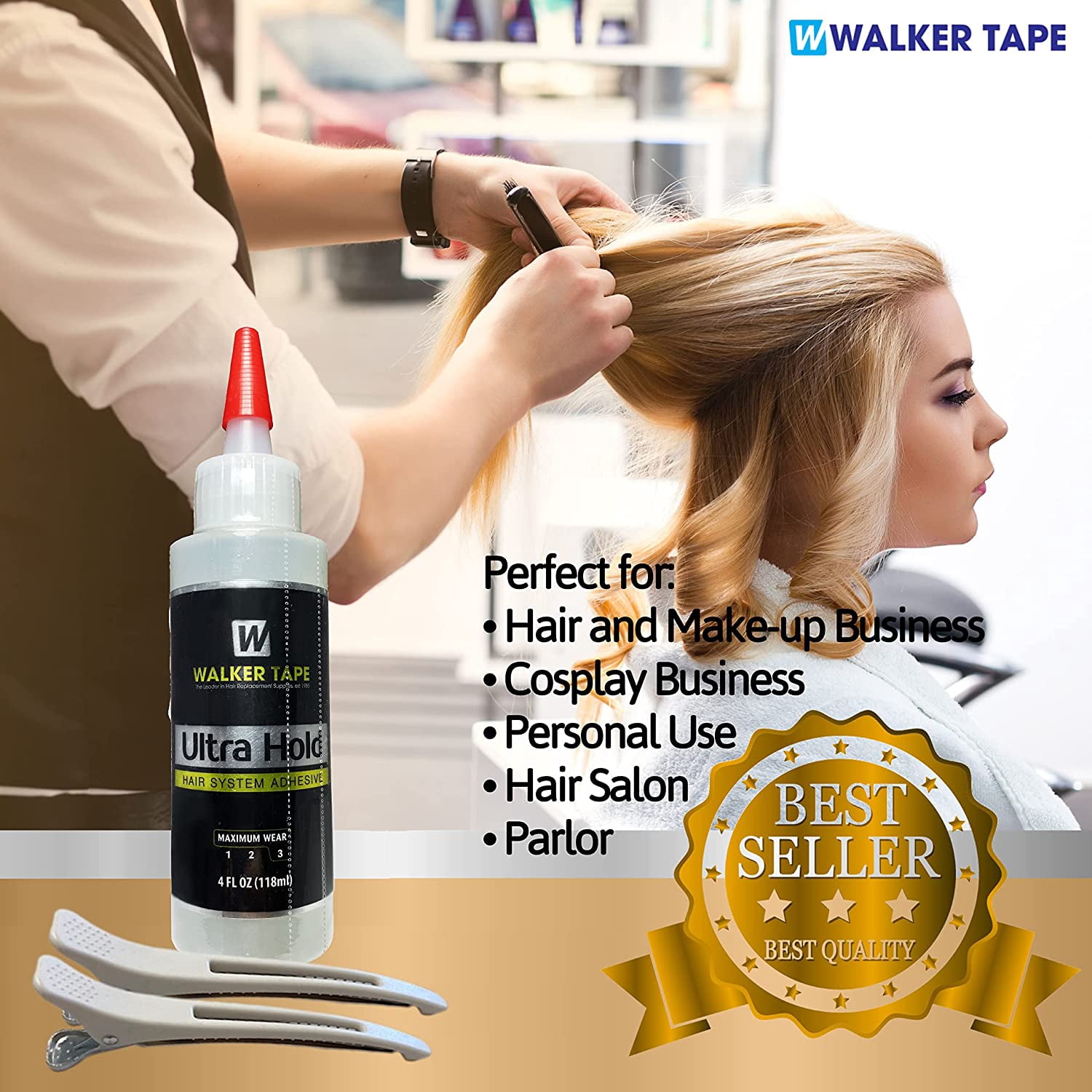 Buy Ultra Hold Hair Wig Glue Adhesive 4oz Nozzle Top w/ 2pcs White Hair ...